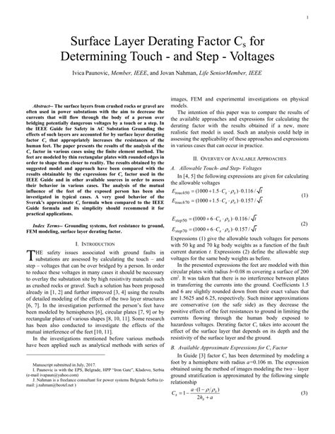 Pdf Surface Layer Derating Factor Cs For Determining Touch And Step Voltages