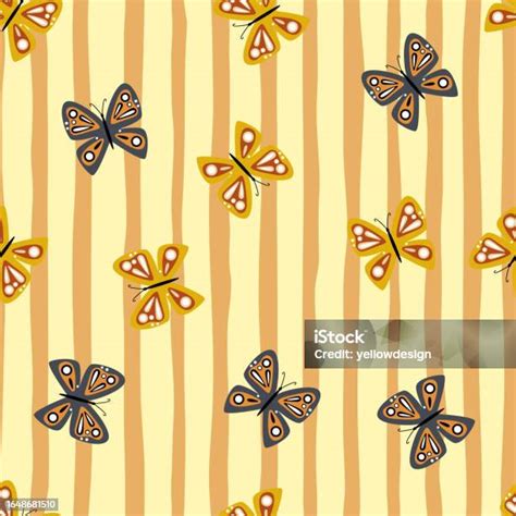 심플한 양식의 나비 이음새가 없는 패턴 날아다니는 곤충 프린트 고풍스런에 대한 스톡 벡터 아트 및 기타 이미지 고풍스런 곤충 귀여운 Istock
