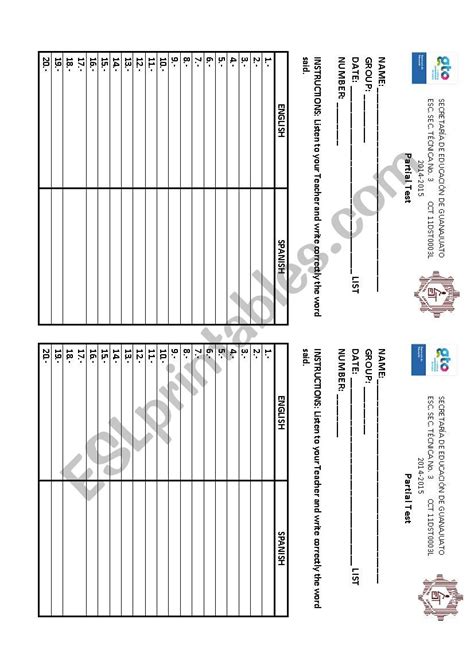 Vocabulary Test Template Esl Worksheet By Mily Ac