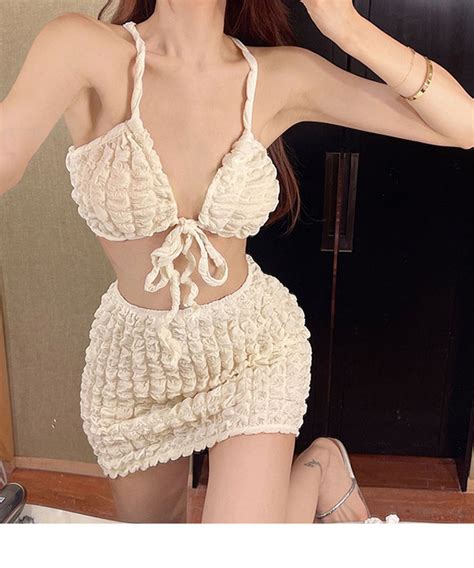 프리셔터 무료당일출고 여름 썸머 사브 와플 폴터 끈 베이지 하이웨스트 스커트 바캉스룩 휴양지 워터밤 흠뻑쇼 풀파티 페스티벌 페미닌 섹시 유니크 수영복 비키니