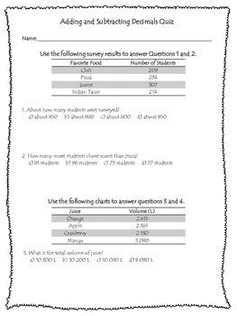Adding And Subtracting Decimals Quiz By Mrs D S Room TpT