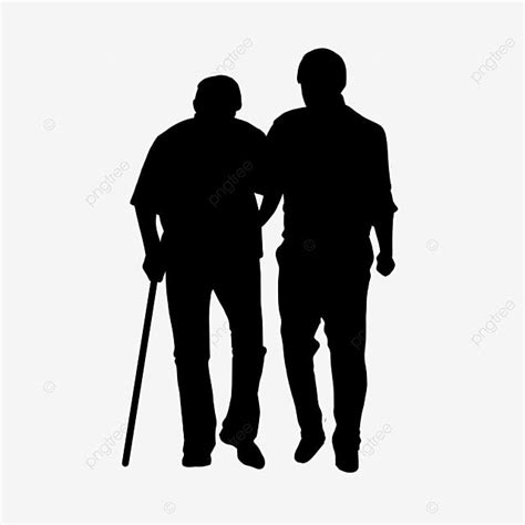 노인 일러스트 아버지와 아들 걷는 실루엣 아버지의 날 아버지 연로하신 아버지 Png 일러스트 및 Psd 이미지 무료 다운로드 Pngtree