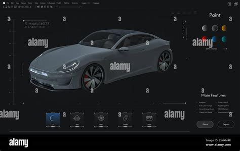 Dark Interface Mockup Of Professional Cad Computer Software With 3d Design Of Sports Vehicle 3d