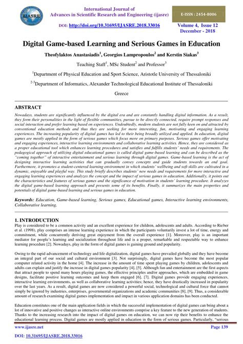 Pdf Digital Game Based Learning And Serious Games In Education