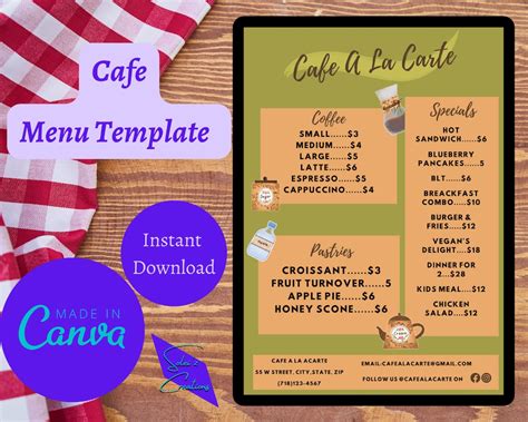 Canva Template Menu Bar Menu Coffee Shop Menu Template Bakery Etsy