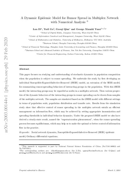 Pdf A Dynamic Epidemic Model For Rumor Spread In Multiplex Network With Numerical Analysis