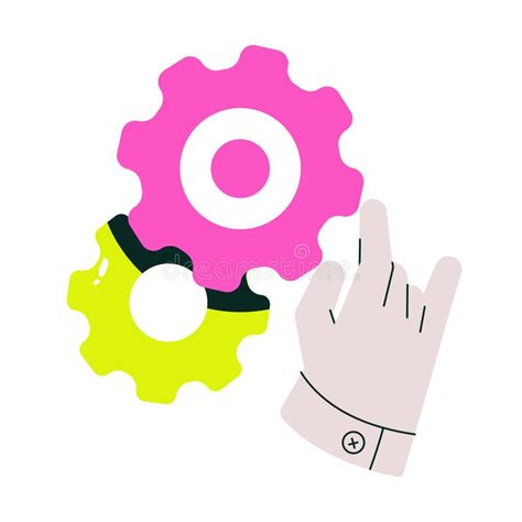 Robotic Hand Adjusting Pink And Yellow Gears In Flat Vector Illustration Symbolizing Automation