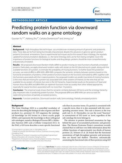 Pdf Predicting Protein Function Via Downward Random Walks On A Gene