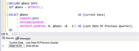sql server 2022 tsql how to get previous current and last quarter dates using datetrunc