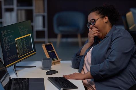 Premium Photo Tired Programmer Working Till Late Night