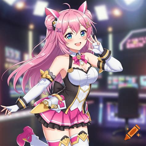 Anime Girl With Pink Hair Cat Ears And Pink Frilly Dress On Craiyon