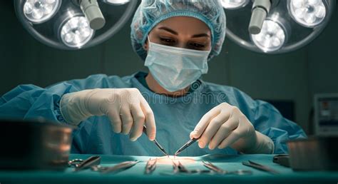 Focused Surgeon Performing A Surgical Incision During An Operation Meticulously Using Surgical