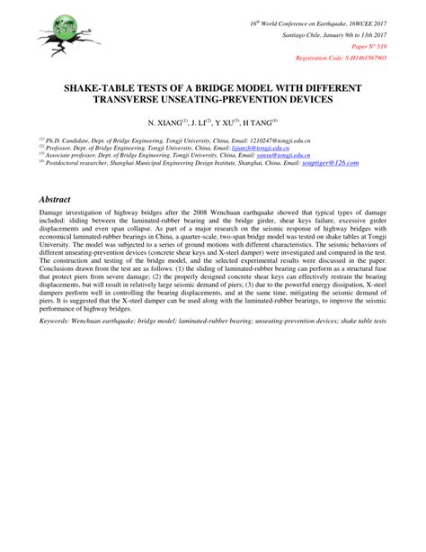 Pdf Shake Table Tests Of A Bridge Model With Different Transverse Unseating Prevention Devices