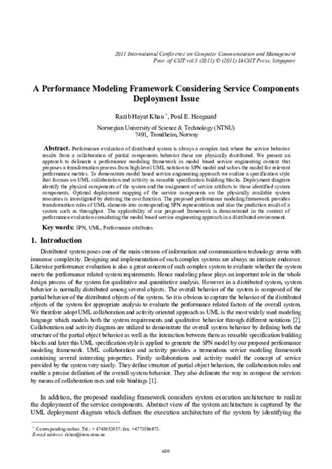 Pdf A Performance Modeling Framework Considering Service Components Deployment Issue