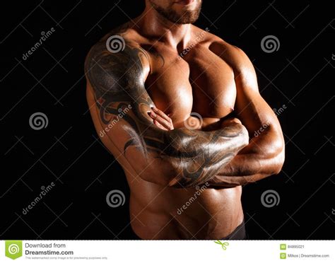 Strong Athletic Man Showes Naked Muscular Body Stock Image Image Of Background Masculine