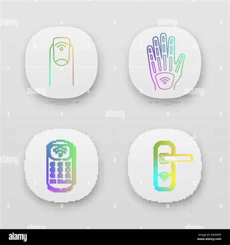 Nfc Technology App Icons Set Near Field Manicure Hand Implant Pos Terminal Door Lock Uiux