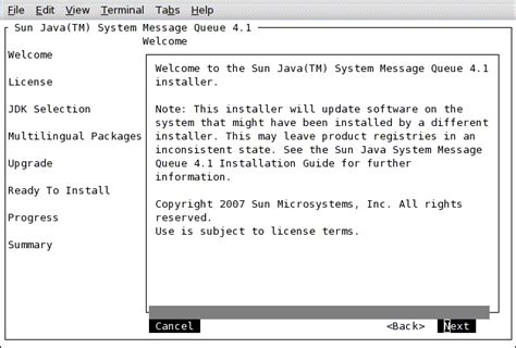 installing in text mode sun java system message queue 4 1 installation guide