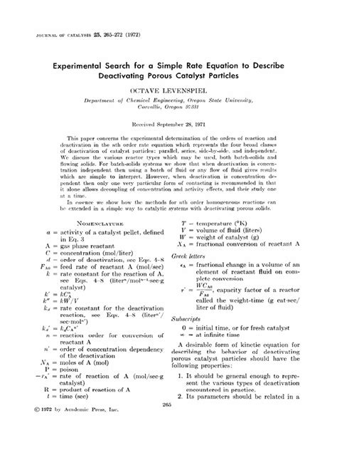 Catalyst Deactivation Model Pdf Reaction Rate Chemical Reactor