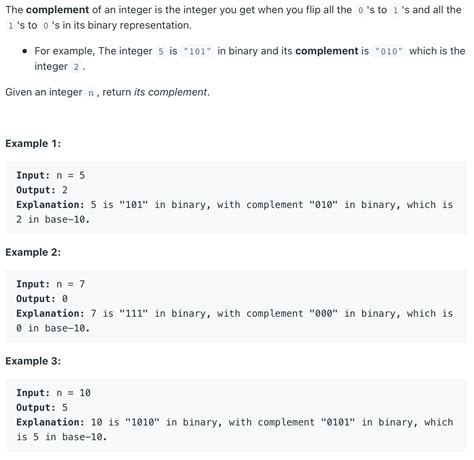 Leetcode 1009 Complement Of Base 10 Integer C