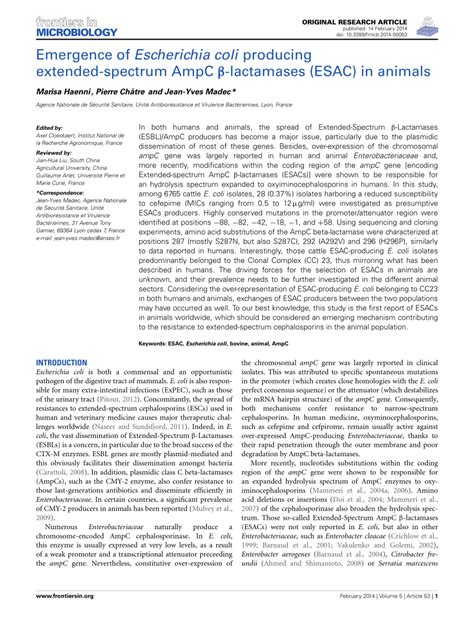 pdf emergence of escherichia coli producing extended spectrum ampc β