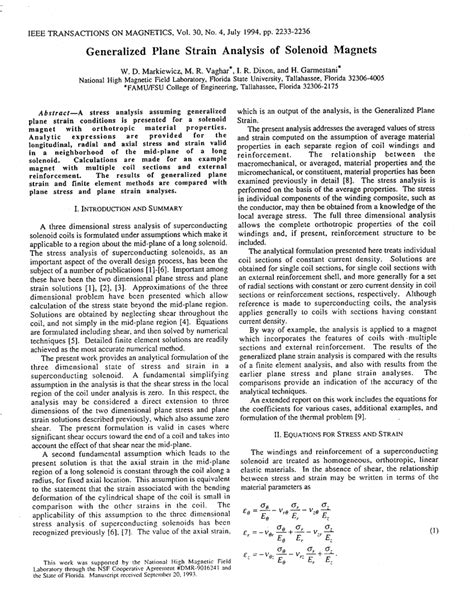 Pdf Generalized Plane Strain Analysis Of Solenoid Magnets