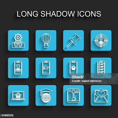 노트북 졸업 모자 지구본 내부에 기어가 있는 헤드 커피 머신과 컵 봉투 발렌타인 하트 모바일 스마트폰 연락처 및 아이콘에 라인 쇼핑 바구니를 설정합니다 벡터 개념에 대한