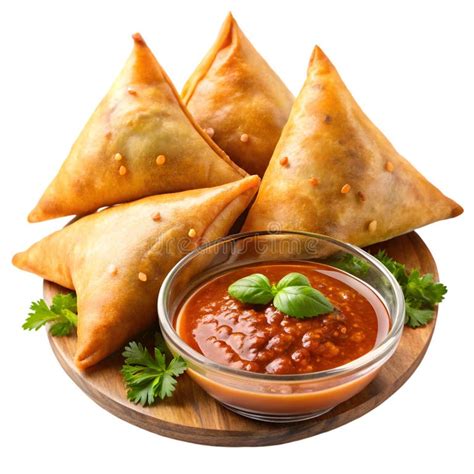 Samosas With Spicy Dipping Sauce Stock Illustration Illustration Of