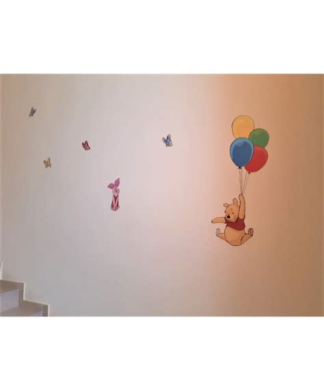 Стикер за стена с Мечо Пух и Прасчо балони и пеперуди декорация за детска стая —