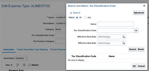 Tax Classification Code Unavailable In Manage Expense Report Templates