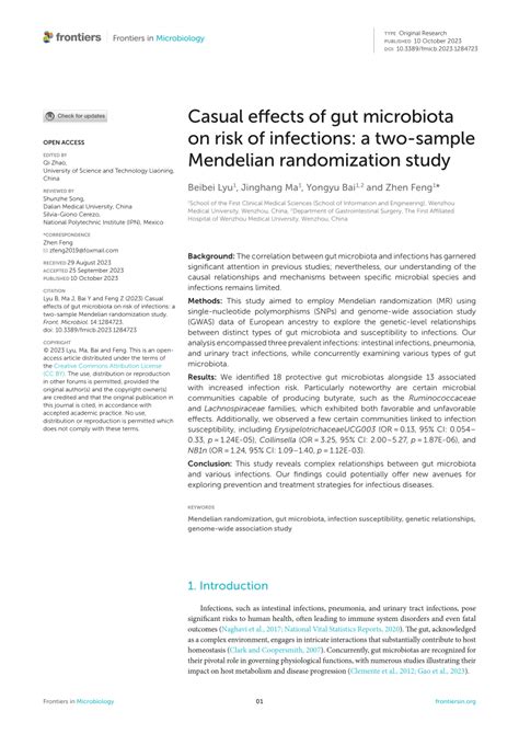 Pdf Casual Effects Of Gut Microbiota On Risk Of Infections A Two Sample Mendelian