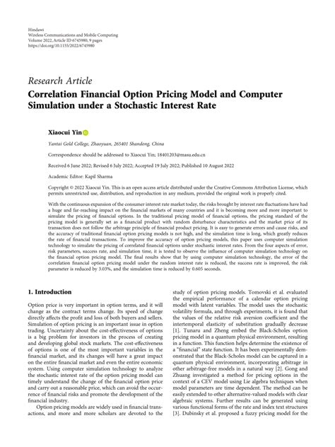 Pdf Correlation Financial Option Pricing Model And Computer Simulation Under A Stochastic