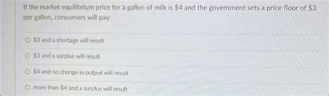Solved If The Market Equilibrium Price For A Gallon Of Milk