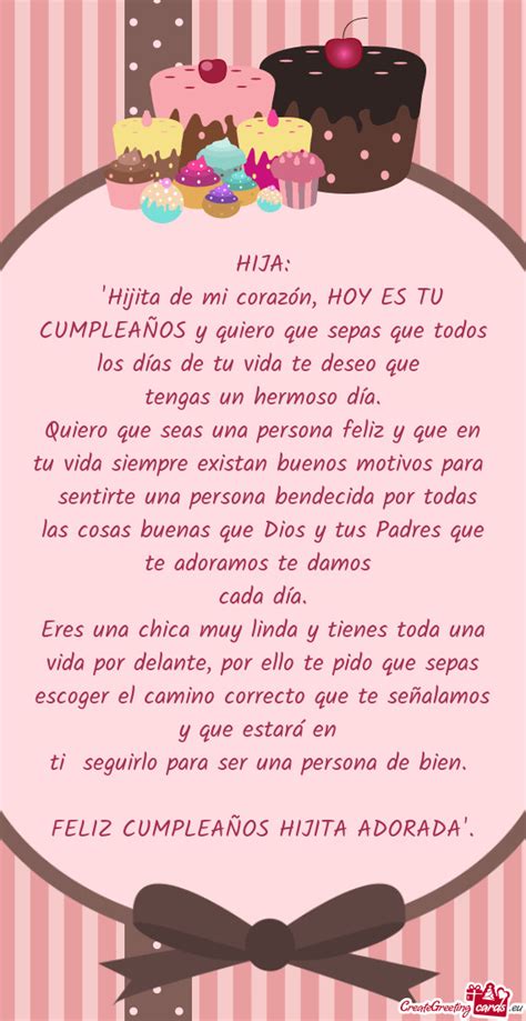 Hijita De Mi Corazón Hoy Es Tu CumpleaÑos Y Quiero Que Sepas Que