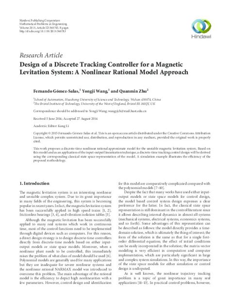 Design Of A Discrete Tracking Controller For A Magnetic Levitation System A Nonlinear Rational