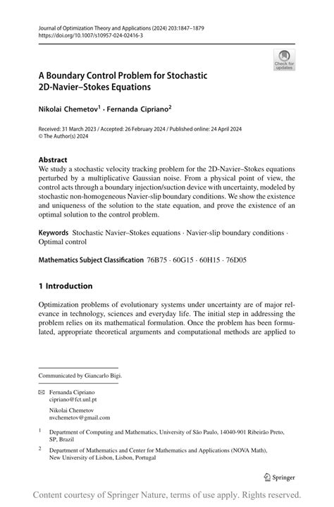 Pdf A Boundary Control Problem For Stochastic 2d Navierstokes Equations