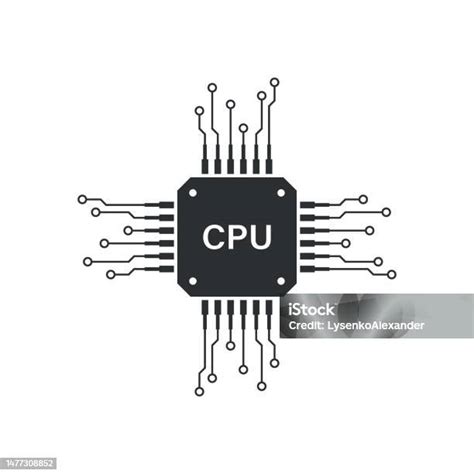플랫 스타일의 컴퓨터 및 스마트 폰 아이콘을위한 Cpu 격리된 배경에 있는 프로세서 칩셋 벡터 그림 마이크로칩 사인 사업 개념