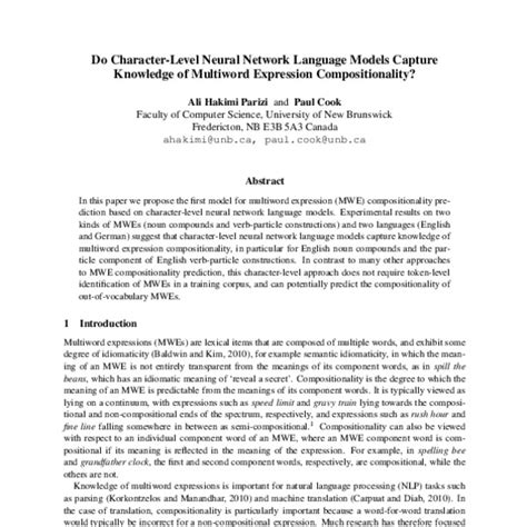 Do Character Level Neural Network Language Models Capture Knowledge Of Multiword Expression