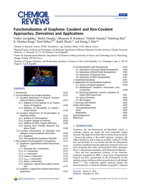 Functionalization Of Graphene Covalent And Non Covalent Approaches Derivatives And