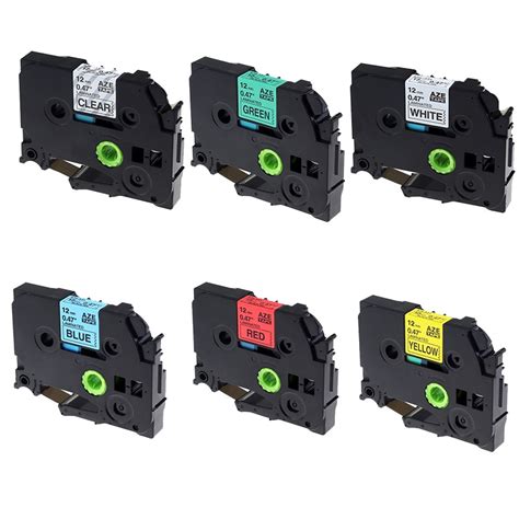 브라더 P 터치 메이커 프린터용 접착 라미네이트 리본 카트리지 라벨 테이프 블랙 온 클리어 화이트 레드 블루 옐로우 그린 12mm프린터 리본 Aliexpress