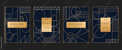 Geometric Line Pattern Cover Design Vector Set Invitation Card Of Abstract Geometric Line Art
