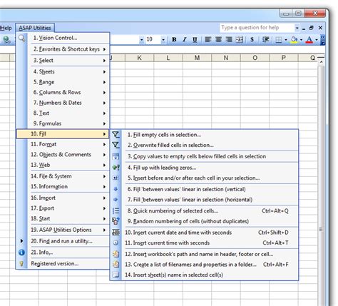 “fill” utilities asap utilities description of our excel tools english