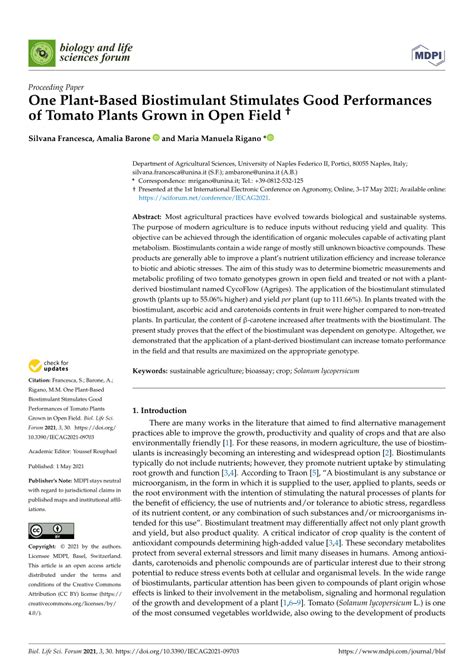 Pdf One Plant Based Biostimulant Stimulates Good Performances Of