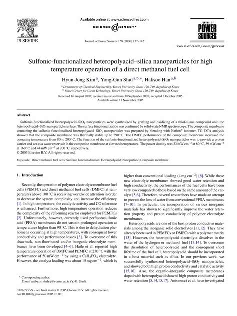Pdf Sulfonic Functionalized Heteropolyacidsilica Nanoparticles For