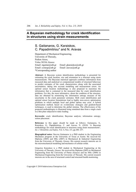 pdf a bayesian methodology for crack identification in structures