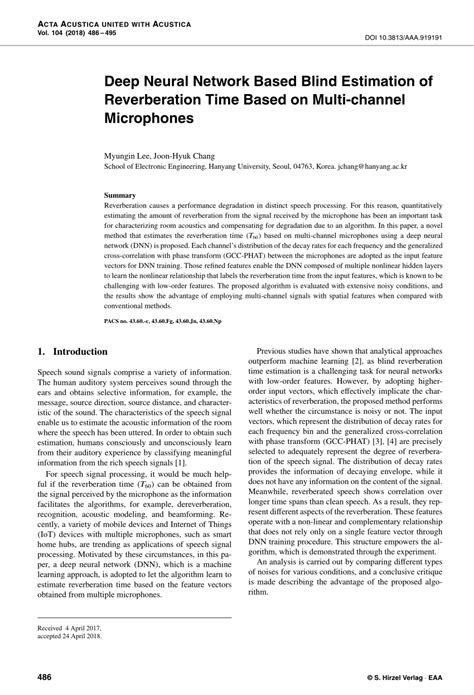 Pdf Deep Neural Network Based Blind Estimation Of Reverberation Time