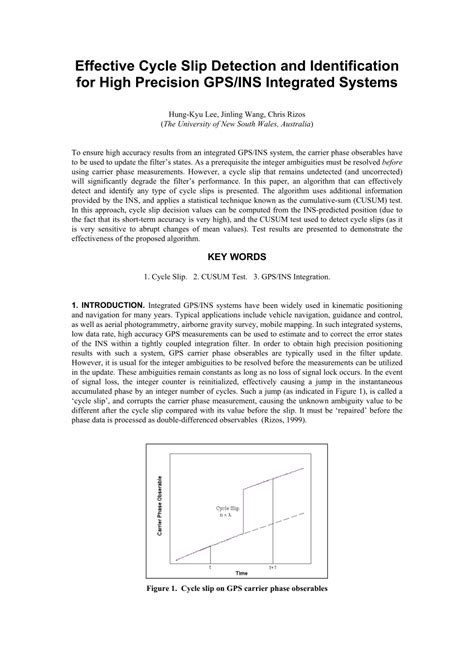 Pdf Effective Cycle Slip Detection And Identification For High Precision Gps Ins Integrated