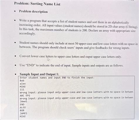Solved Problem Sorting Name List Problem Description