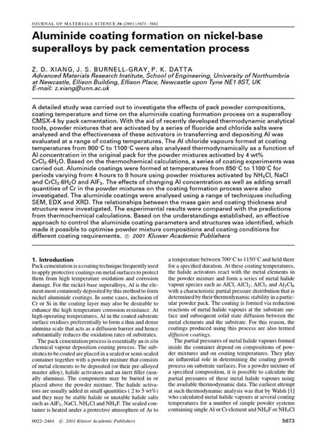 Aluminide Coating Formation On Nickel Basesuperalloys By Pack Cementation Process Pdf