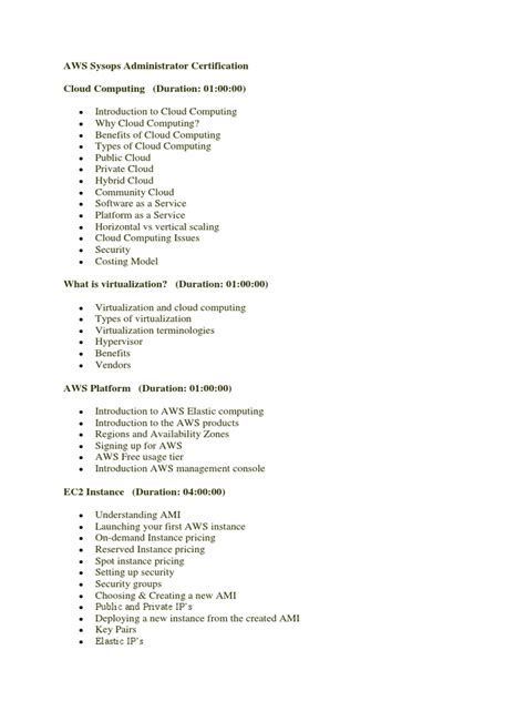Aws Sysops Administrator Syllabus Pdf Amazon Web Services Cloud