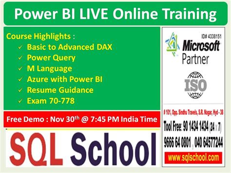 Powerbi Training Power Bi Live Online Training Demo At Sql School Training Institute
